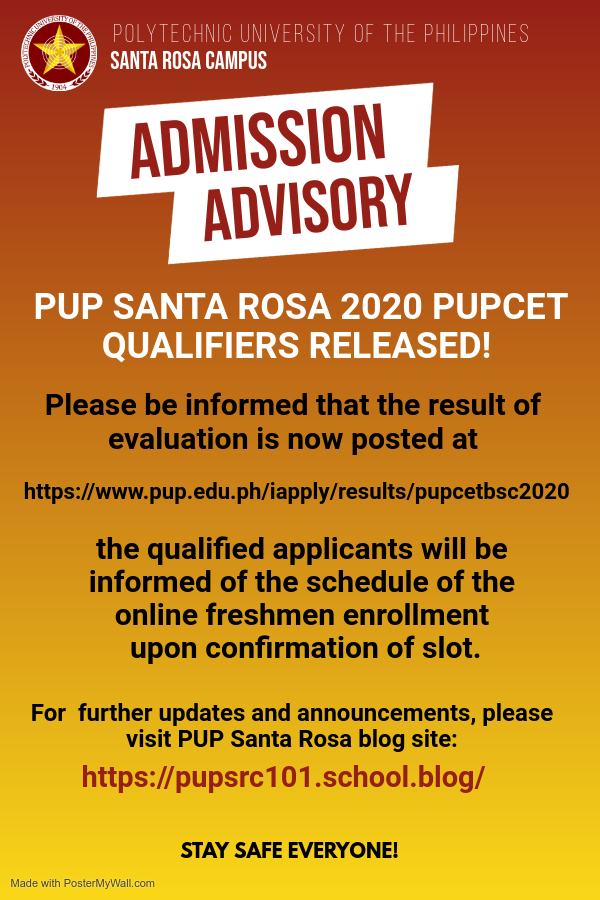 PUP Santa Rosa 2020 PUPcet Qualifiers Released! – PUPsrc